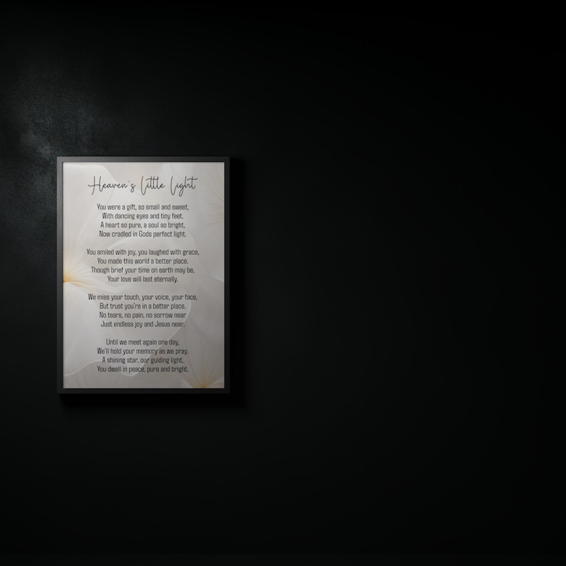 Printable Funeral Poem for Girl, Funeral Decor Gift for Loss of Little ...