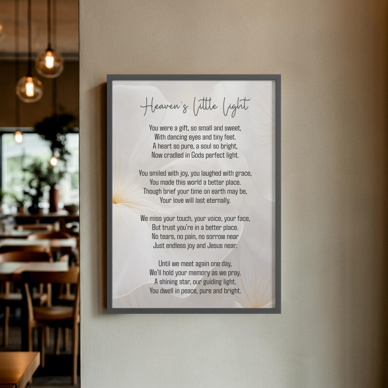 Printable Funeral Poem for Girl, Funeral Decor Gift for Loss of Little ...