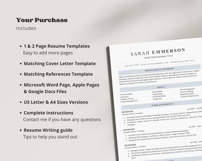 ATS Friendly Resume Template Word, Pages, Google Docs, ATS Resume, ATS ...