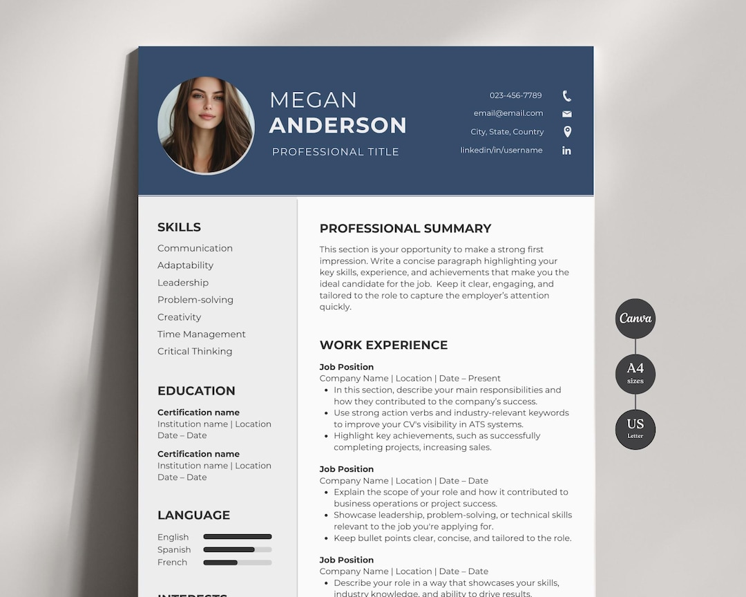 Professional Resume for Canva, Cv With Cover Letter & Reference, Modern ...
