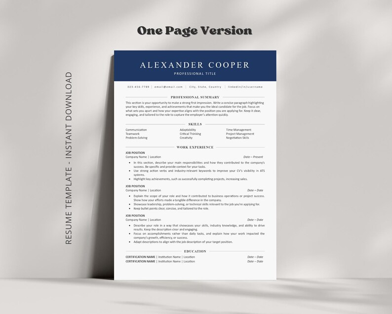 ATS Friendly Resume Template for Word, Pages, Google Docs, ATS ...