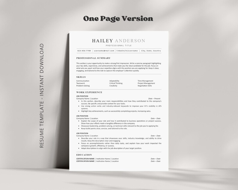 ATS Friendly Resume Template Word, Pages, Google Docs, ATS Resume, ATS ...