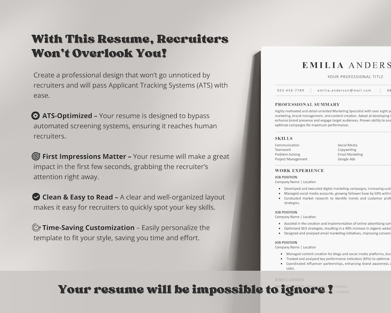 ATS Friendly Resume Template for Google Docs, Word and Pages, ATS ...