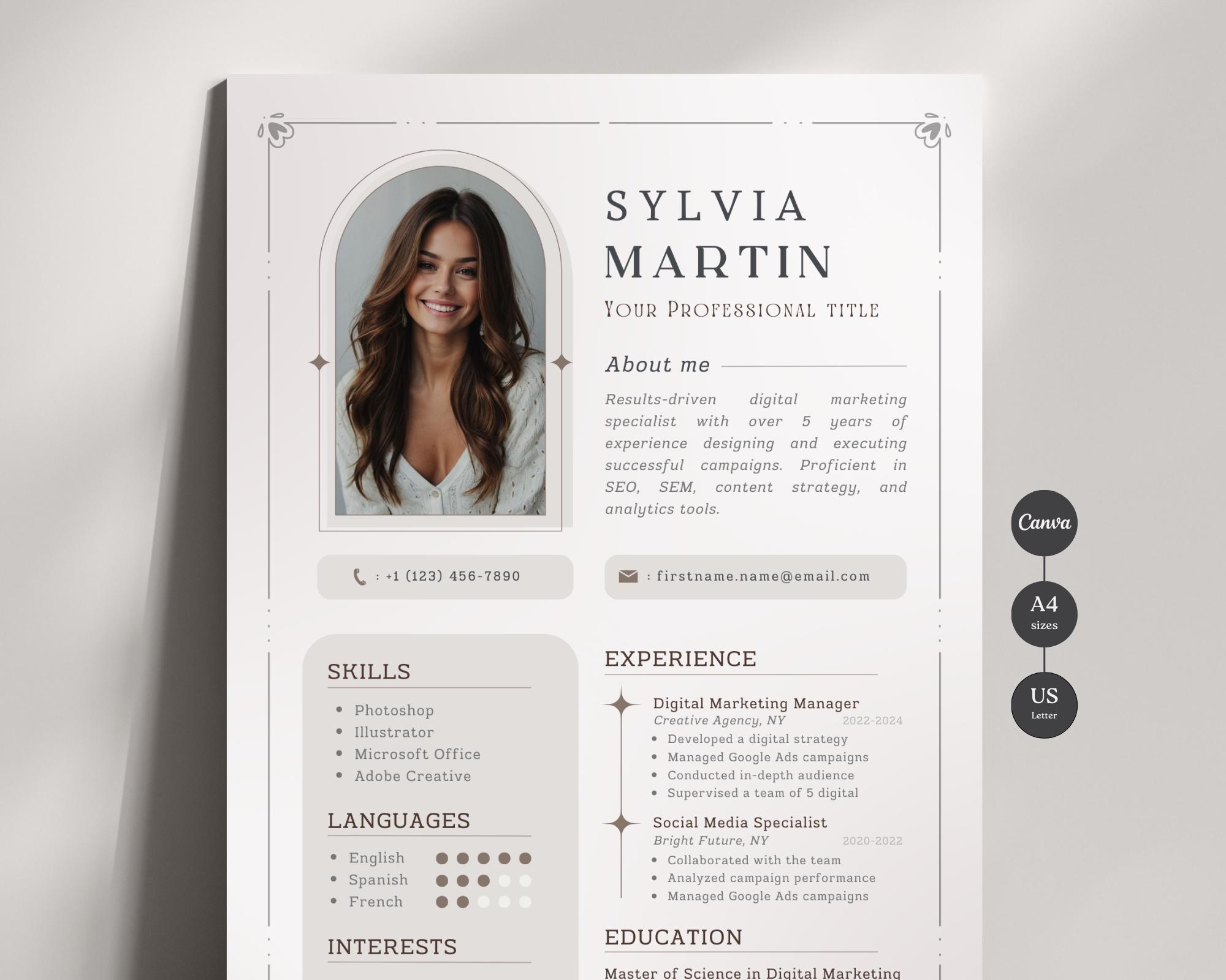 Aesthetic Resume Professional, Professional CV Template Canva, Resume ...