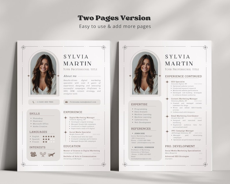 Aesthetic Resume Professional, Professional CV Template Canva, Resume ...