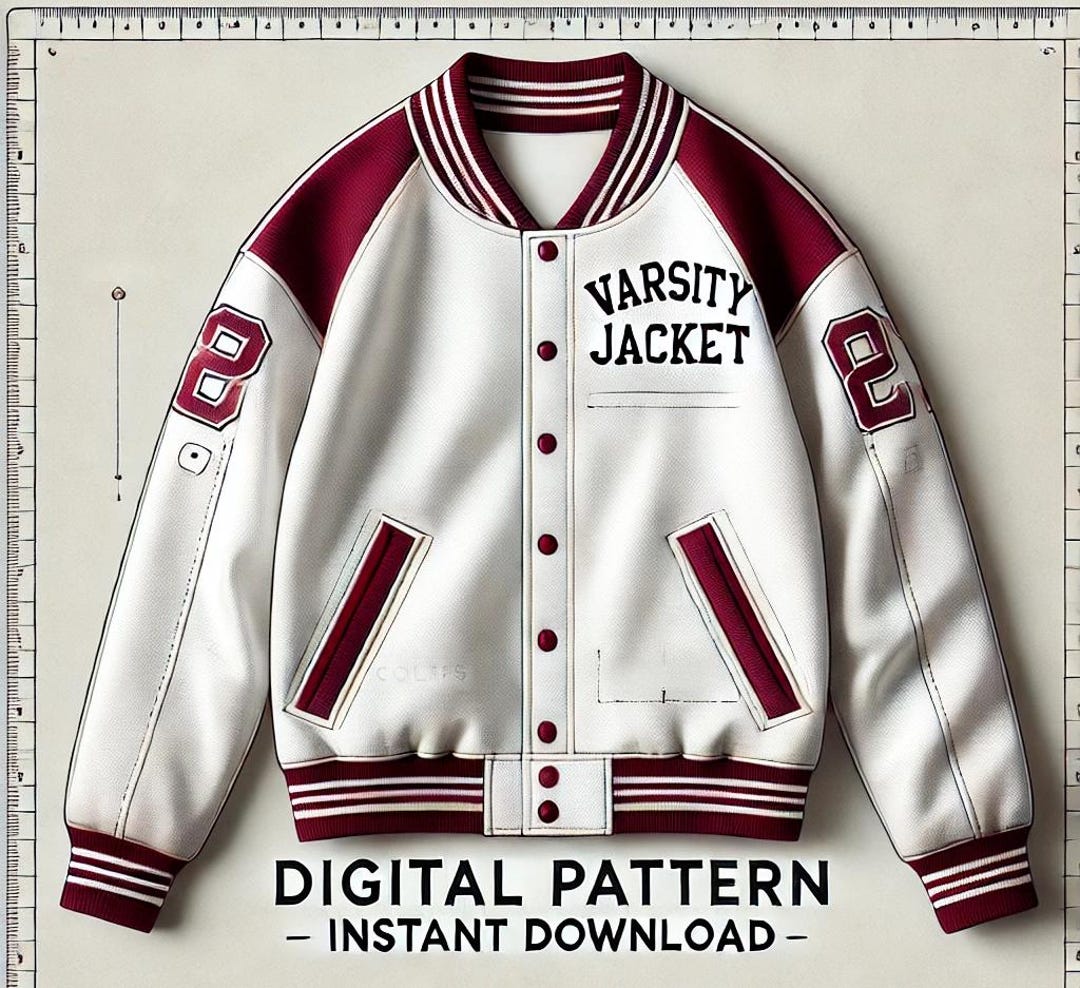 Relax-fit Varsity Jacket Sewing Pattern: Ribbed Collar & Cuffs (PDF ...