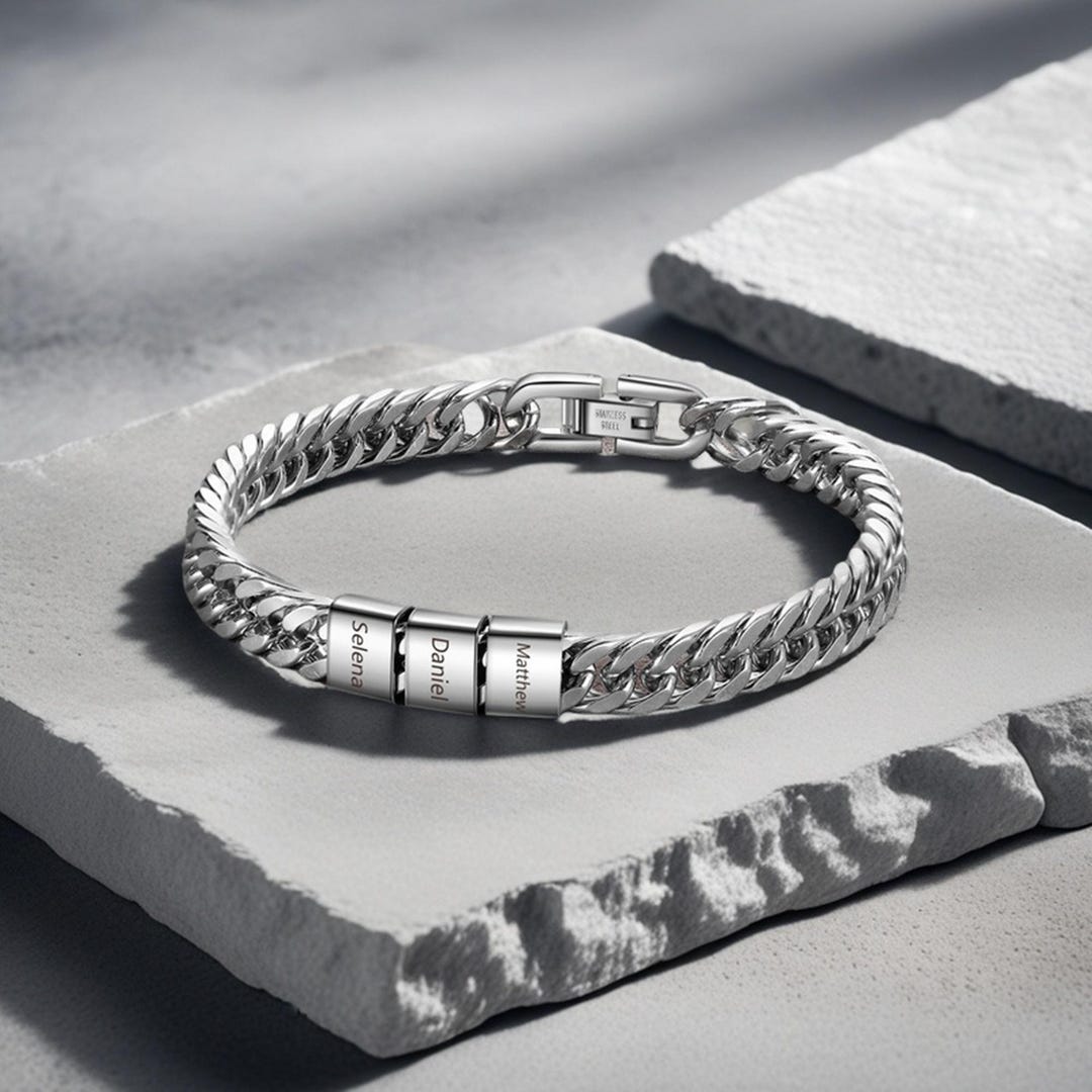 Personalized Mens Bracelet for Dad With Kids Names, Custom Engraved ...