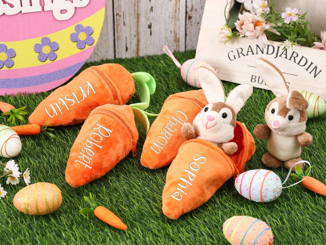 Personalized Easter Bunny Plush Keychain,custom Reversible Carrot Pouch ...