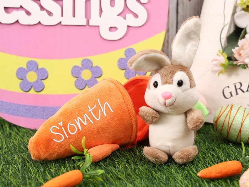 Personalized Easter Bunny Plush Keychain,custom Reversible Carrot Pouch ...