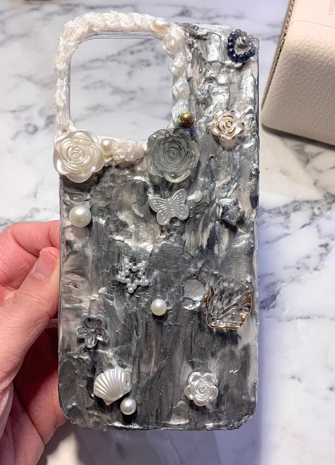 Silver and White Roses Phone Case, Butterfly Baroque Phone Case ...