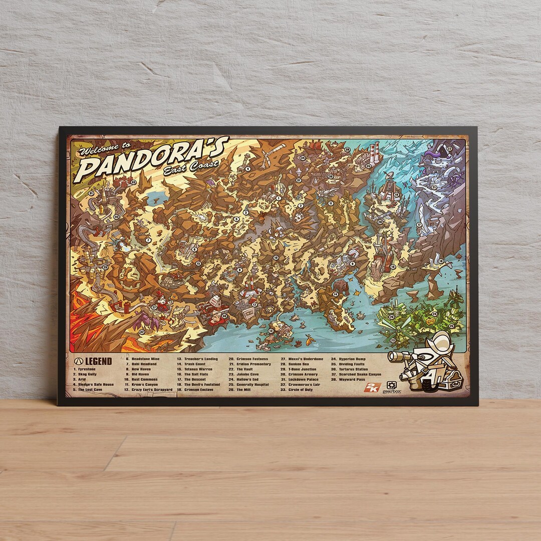 Borderlands Map, Pandora Wall Art, Borderlands Game Poster Rolled ...