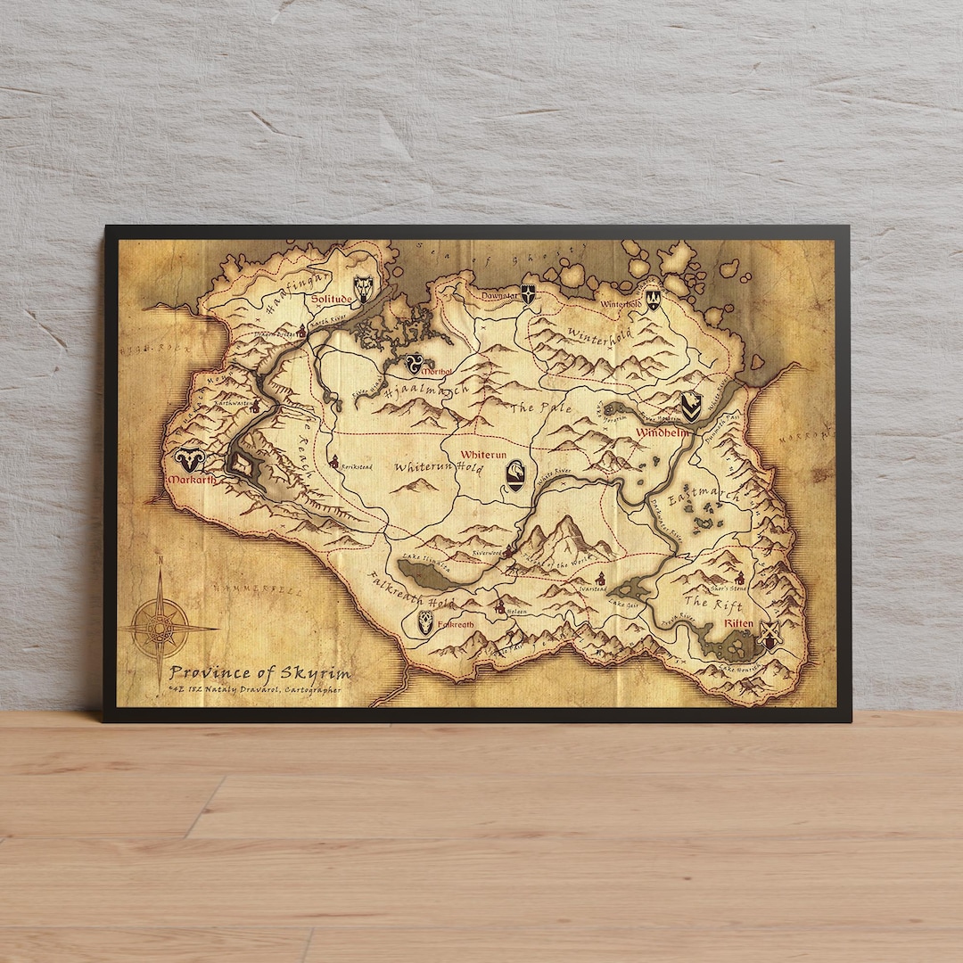 Skyrim Map, the Elder Scrolls Map Wall Art, Map of Tamirel, Rolled ...