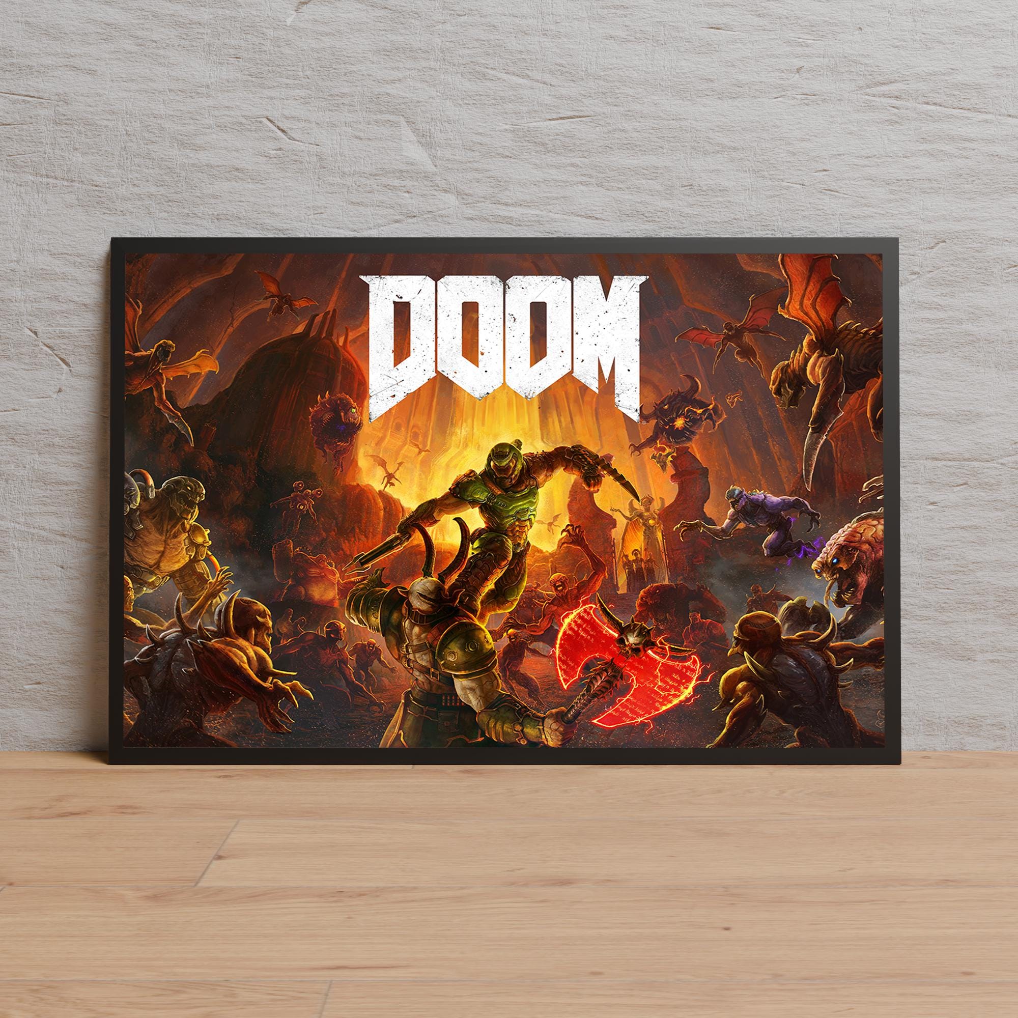 Doom Poster, Eternal Wall Art, Doom Slayer Poster Rolled Canvas Print ...