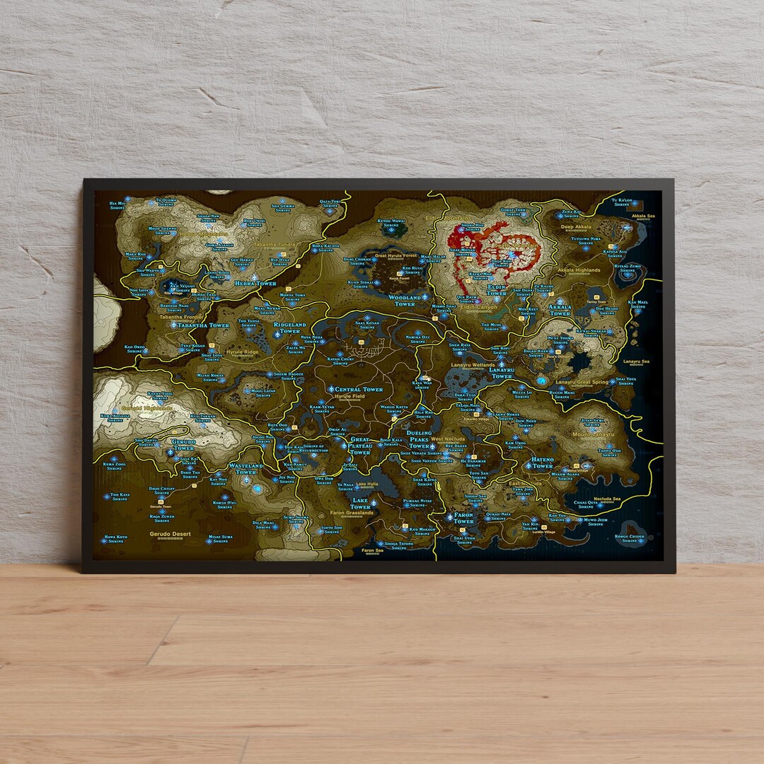 The Legend of Zelda Map Poster, Hyrule Wall Art, Rolled Canvas Print ...