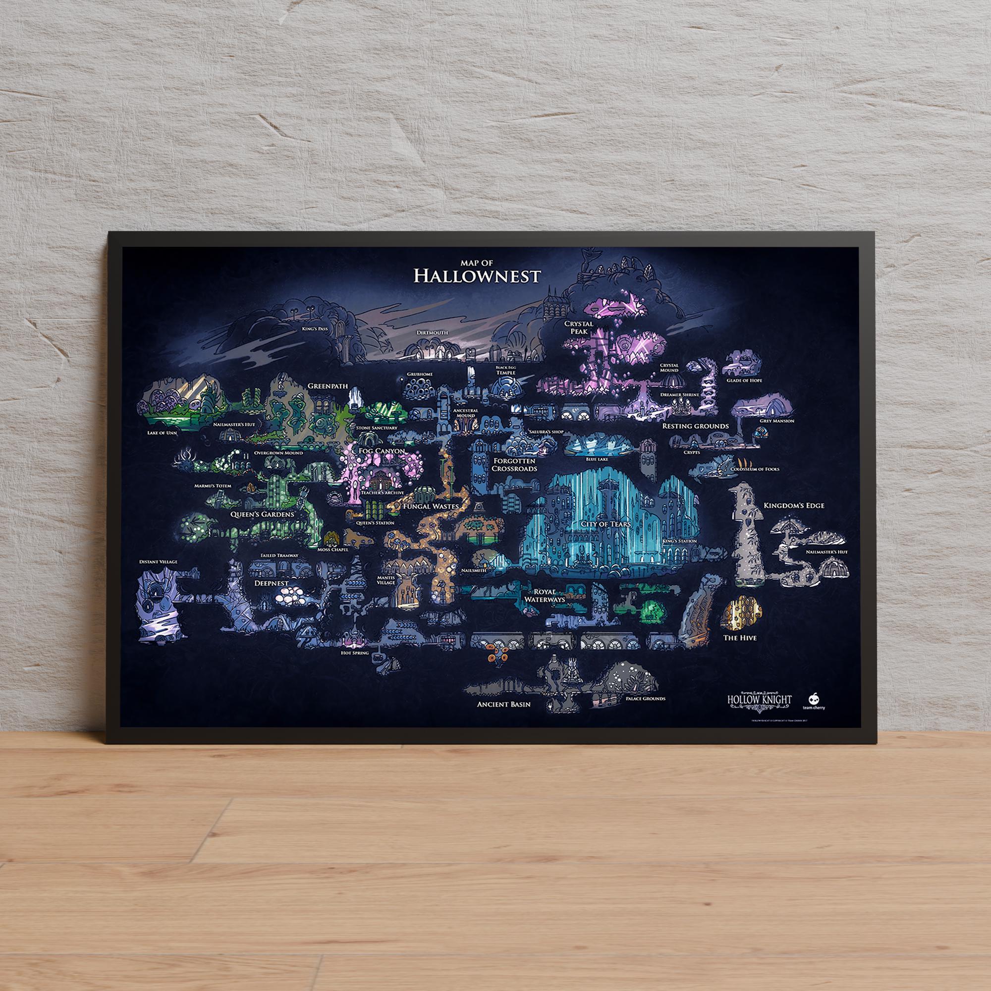 Hollow Knight Map Poster, Hallownest Map Print, Game Wall Art, Rolled ...
