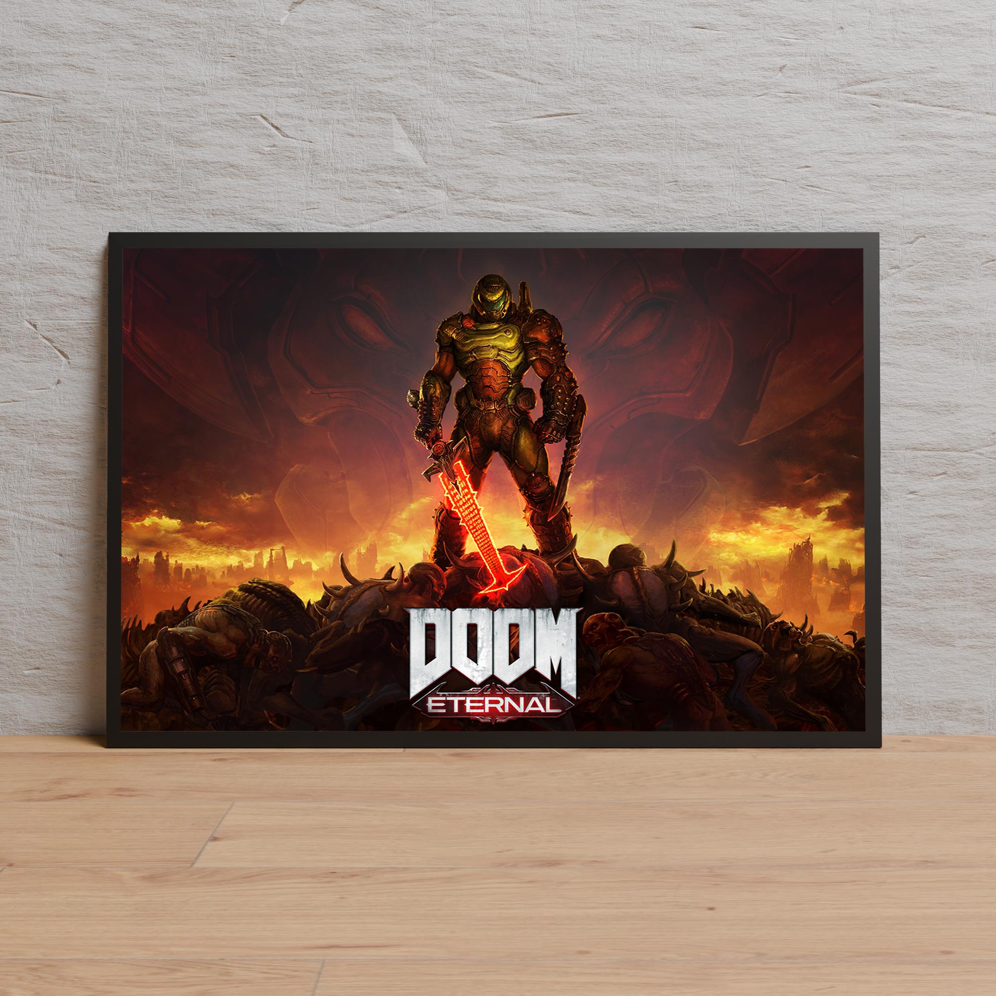 Doom Poster, Eternal Wall Art, Doom Slayer Poster Rolled Canvas Print ...