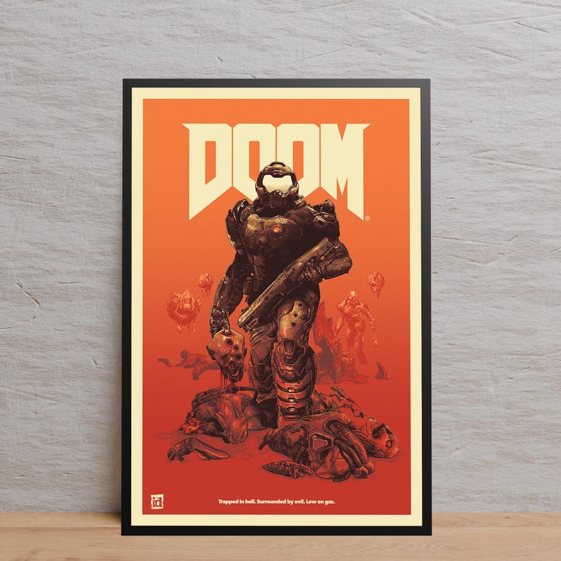 Doom Poster, Eternal Wall Art, Doom Slayer Poster Rolled Canvas Print ...