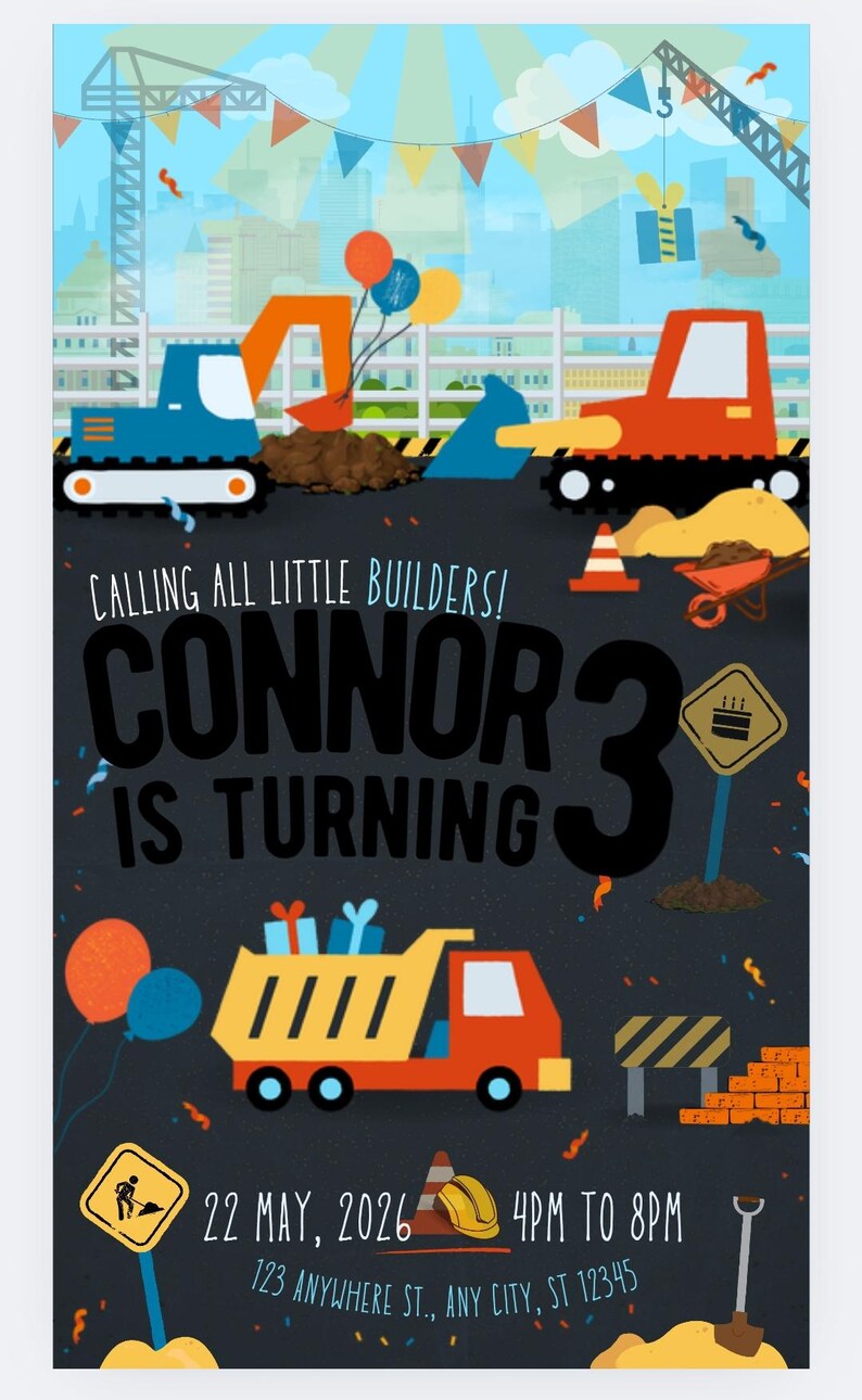 Cute Construction Birthday Invitation - Etsy