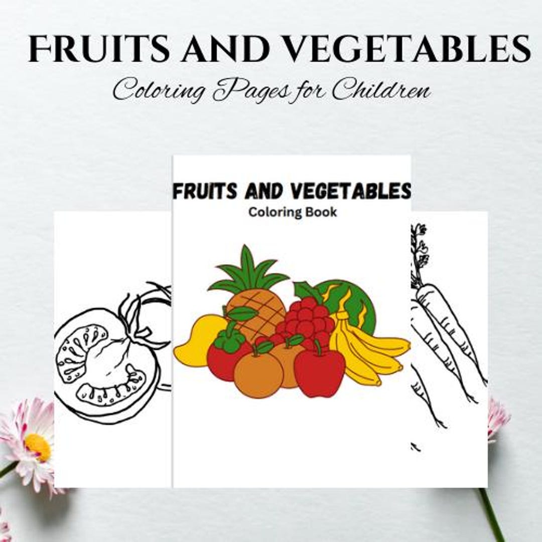 Coloring Book for Children, Fruits and Vegetables, Digital Coloring ...