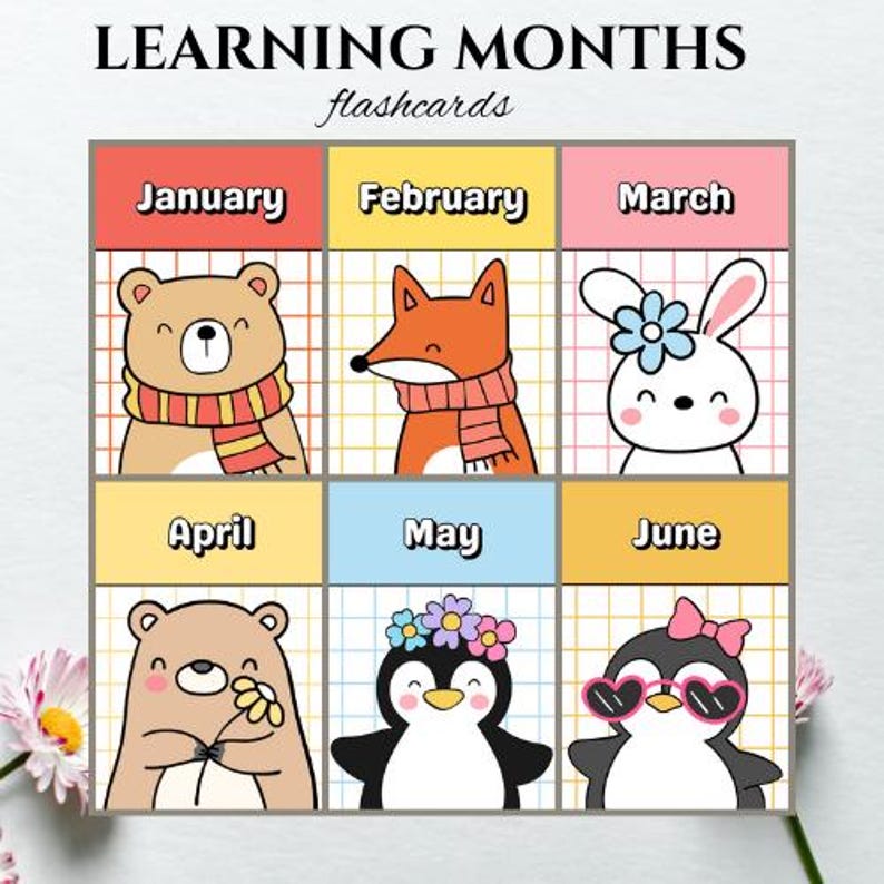 Flashcards for Kids, Learning Months of the Year, Kawaii Flashcards ...