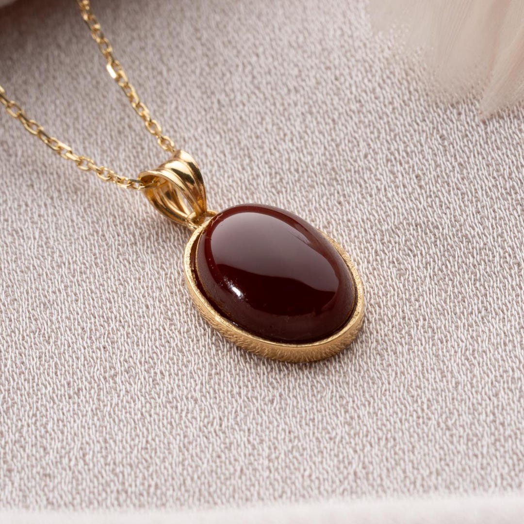 14k Gold Carnelian Crystal Necklace, Red Real Gemstone Soulmate Pendant ...