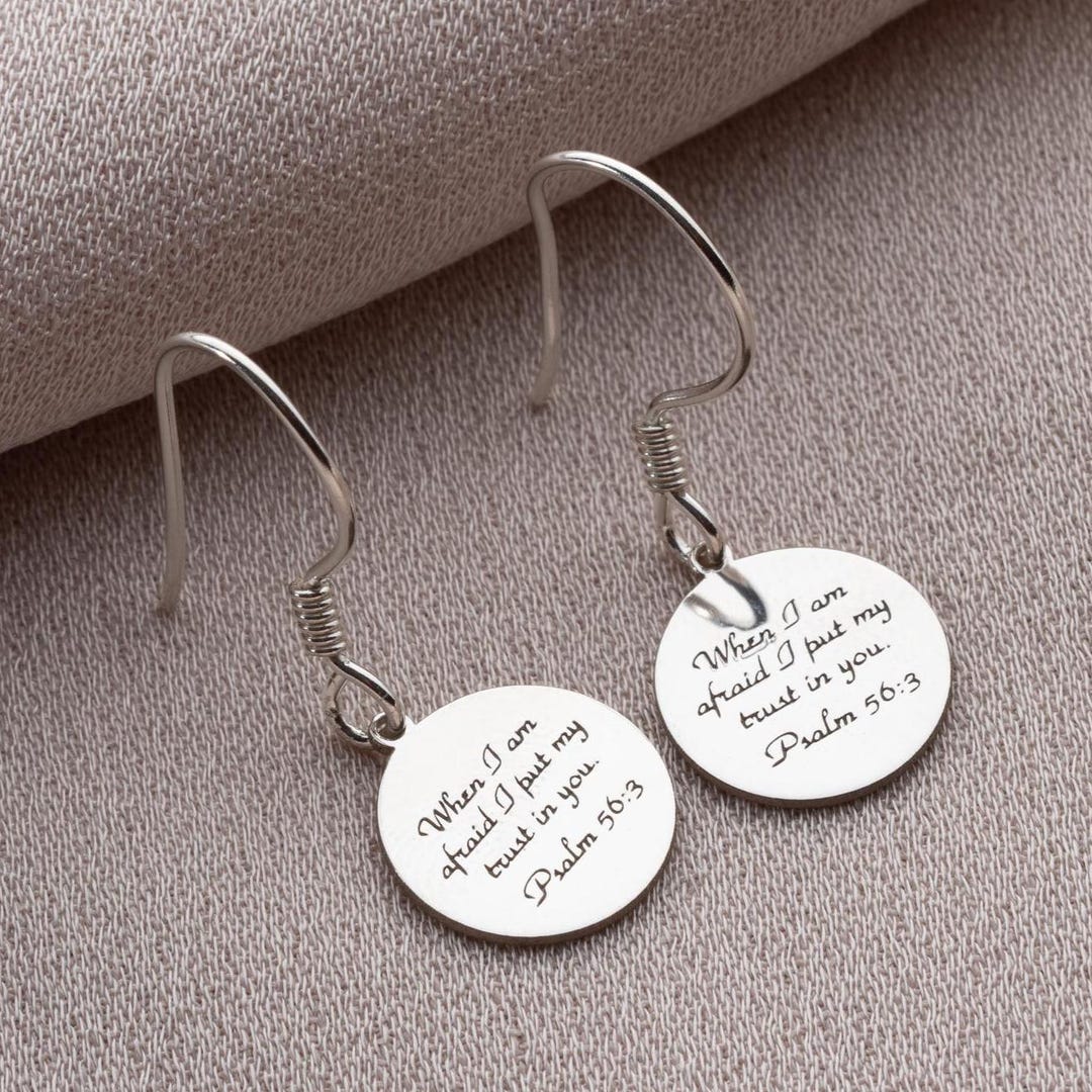 14 K Gold Personalized Bible Verse Earrings, Silver Dangle Christian ...