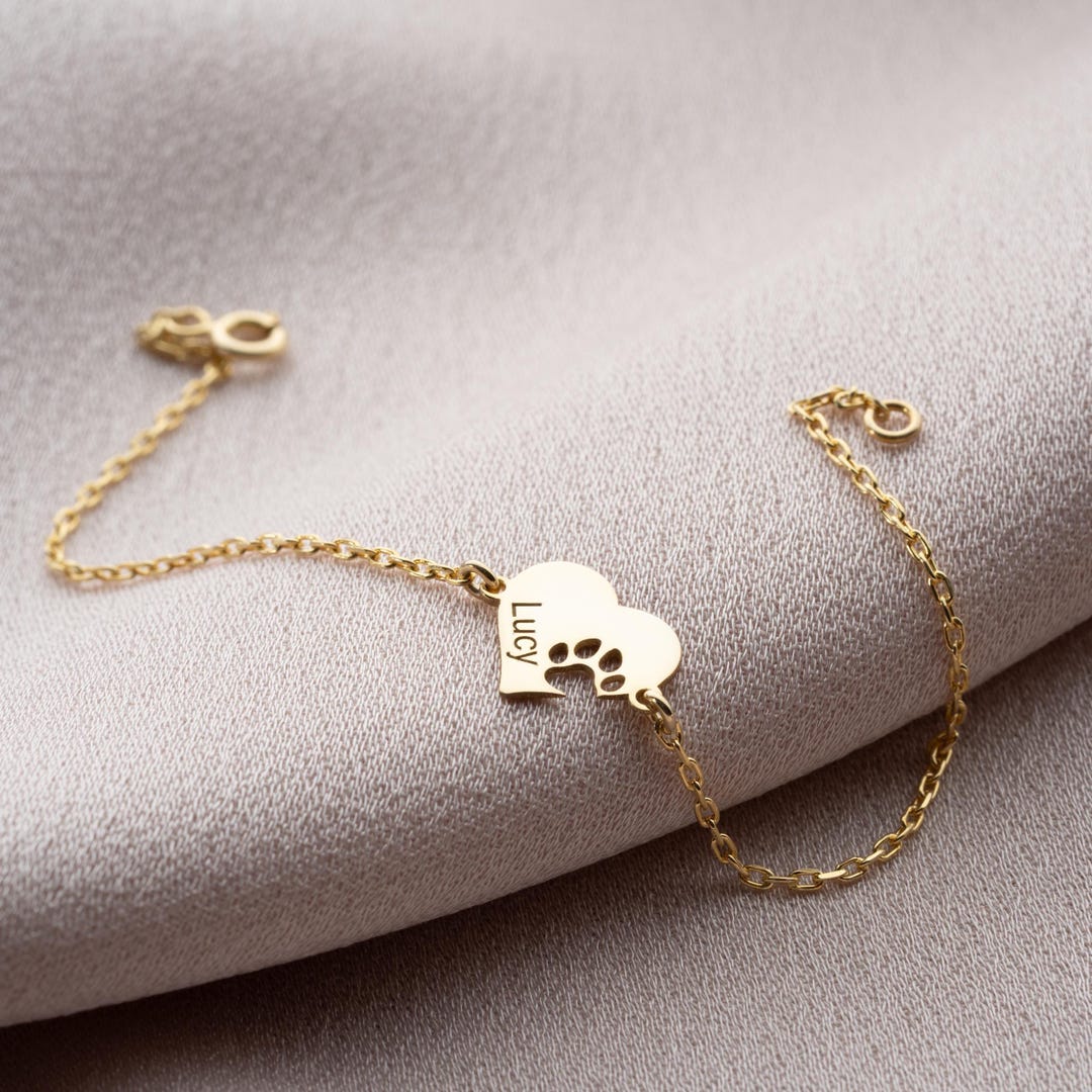 Personalized Paw Print Bracelet, Heart Shaped Pet Paw Bracelet, Dog/cat ...