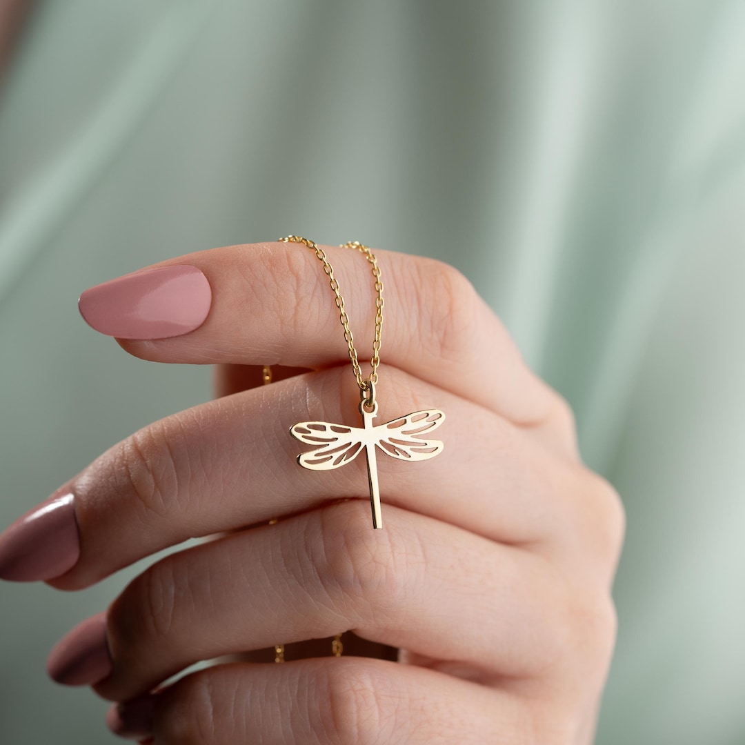 Silver Dragon Fly Necklace, 14k Solid Gold Tiny Dragonfly Necklace, Bug ...