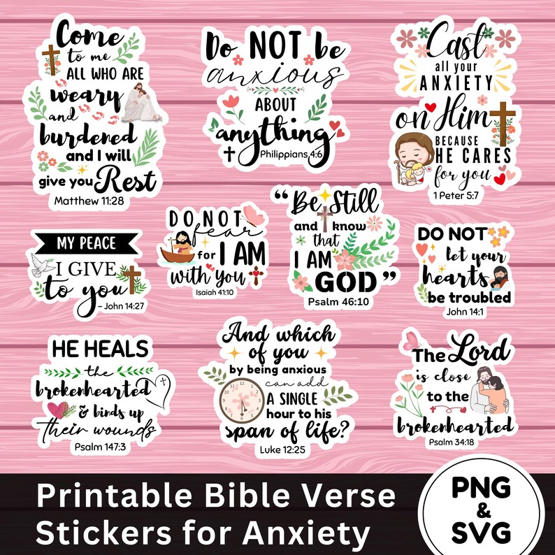 Bible Verse Stickers for Anxiety Relief Printable Verse Stickers for ...