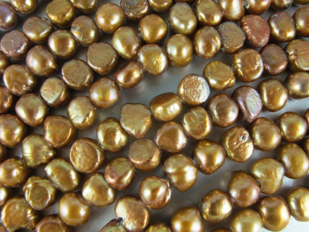 Baroque Button Pearls LARGE HOLE, Dark Gold, 9 Mm, 2.5mm Hole,12 Loose ...