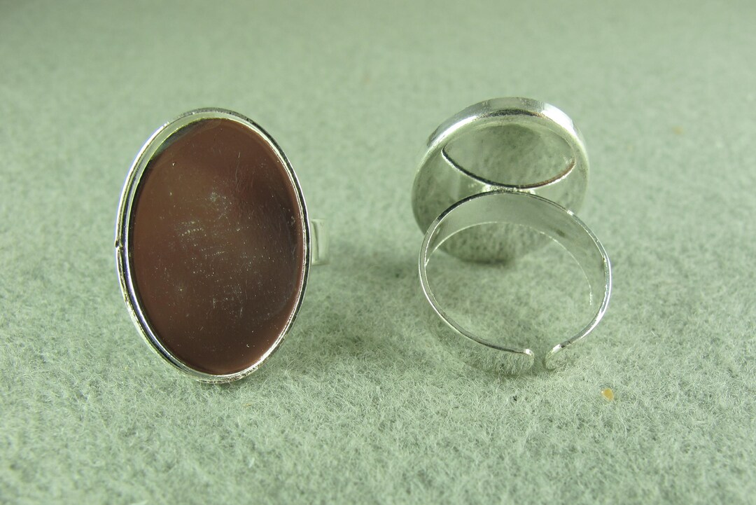Ring Bases, 18x24 Mm (inside )oval Bezels, BRIGHT SILVER Finish ...