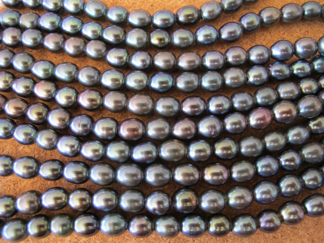 Large Hole Rice Pearls, Dark Teal Peacock, 8x9mm Approx, Drilled 2.5mm ...