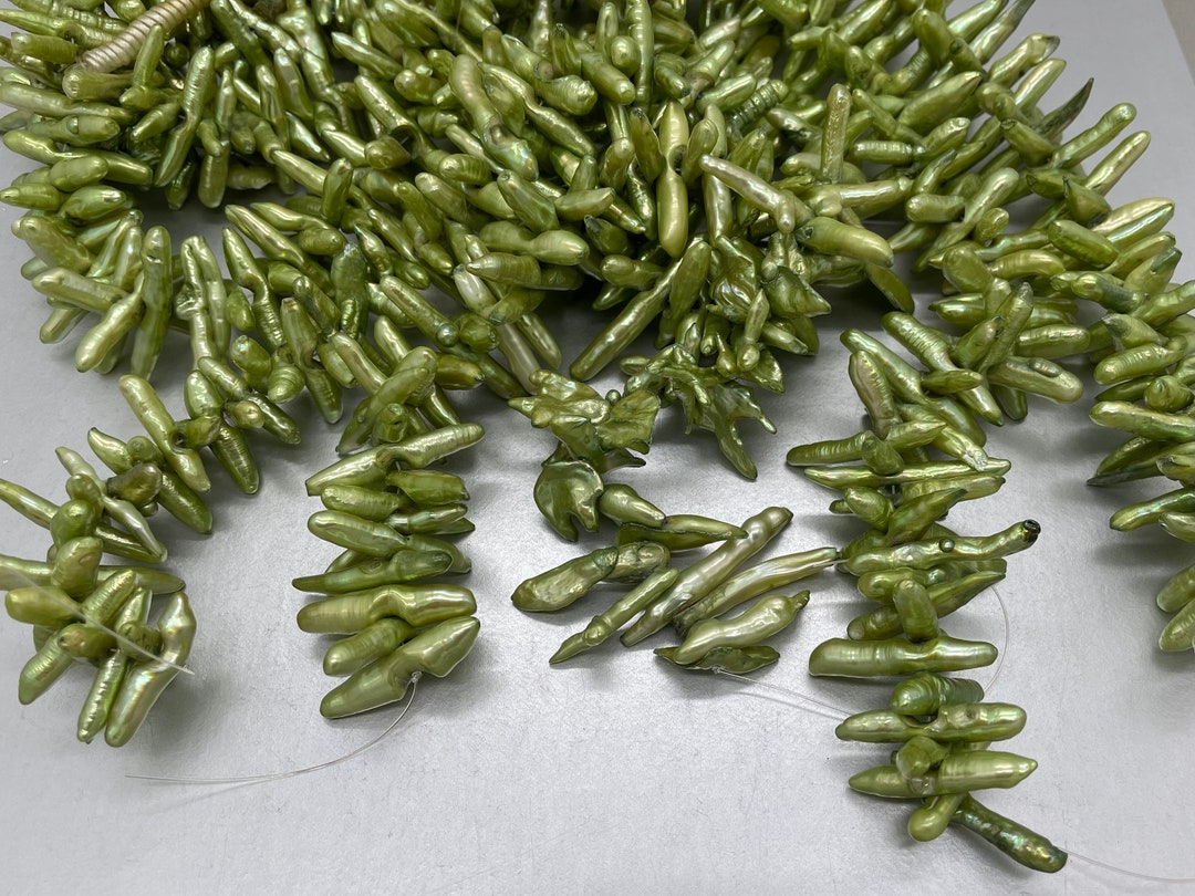 BIWA Pearls, STICK PEARLS, Lime Green, Center Drilled, 25-35 Mm X 5 Mm ...
