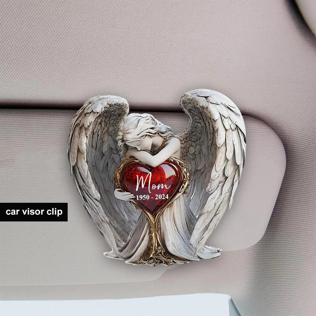 On Angels Wings Personalized Memorial Shaped Car Visor Clip, Angel With ...