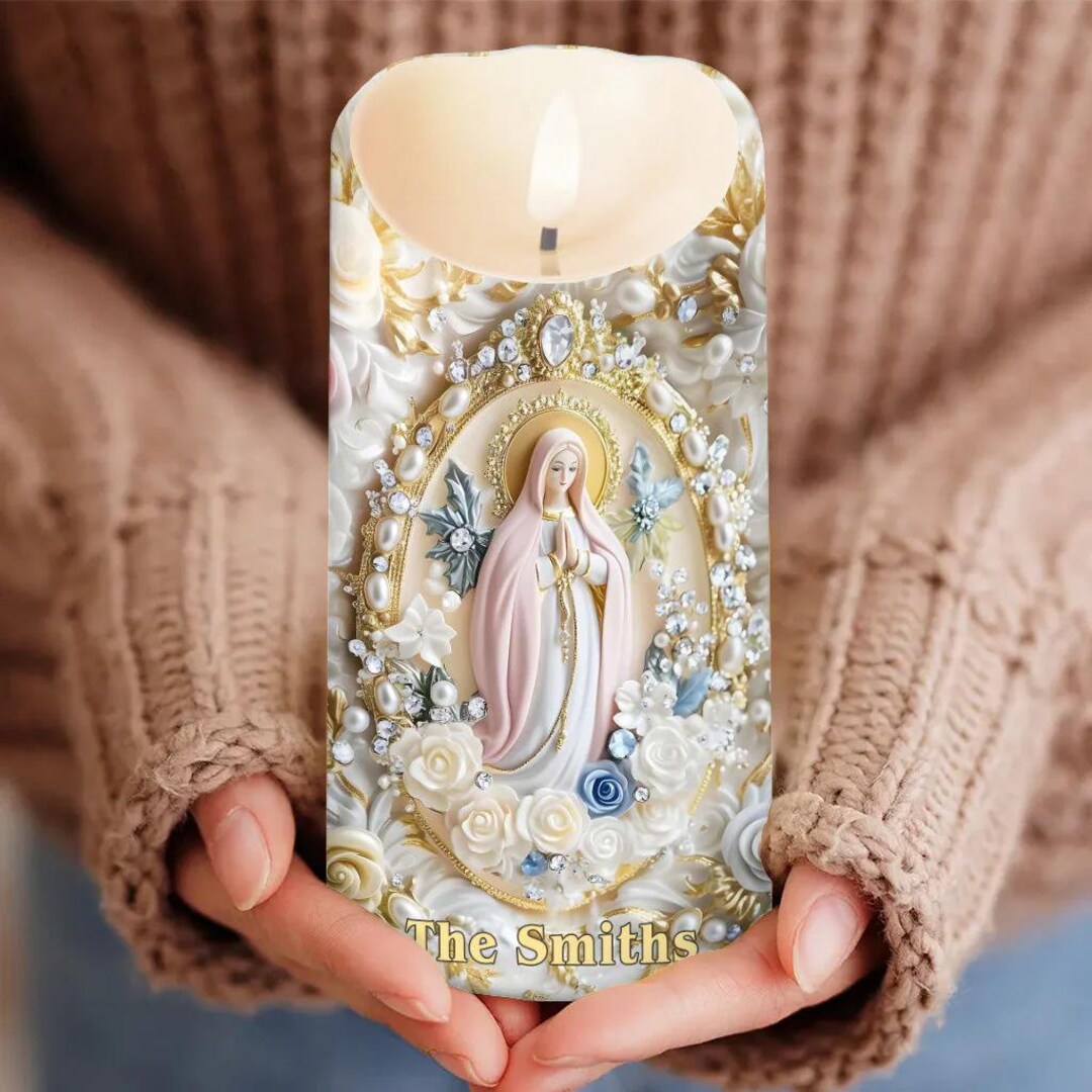 Virgin Maria Personalized Flameless Candle, Religious Prayer LED Candle ...