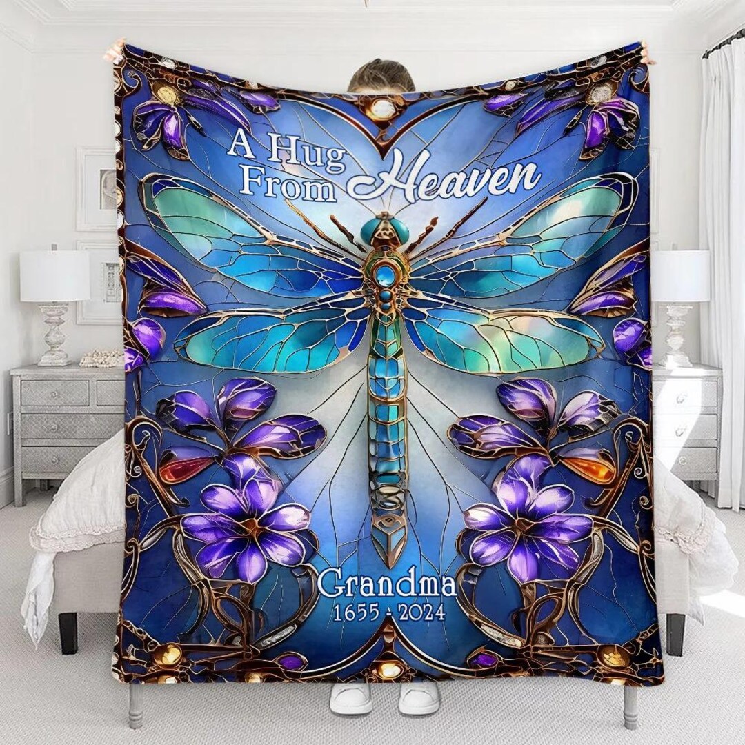 A Hug From Heaven Personalized Memorial Blanket, Stained Glass ...