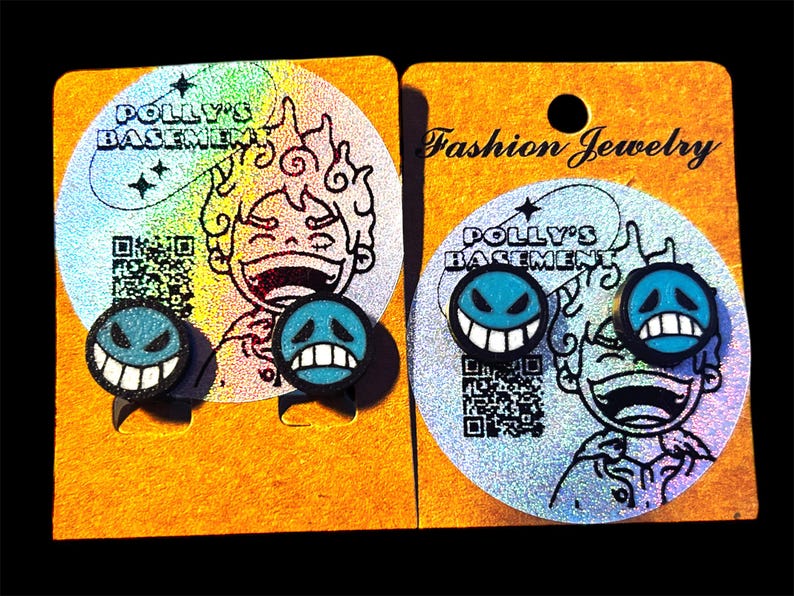 One Piece Inspired Ace Earrings Happy Sad Face - Etsy
