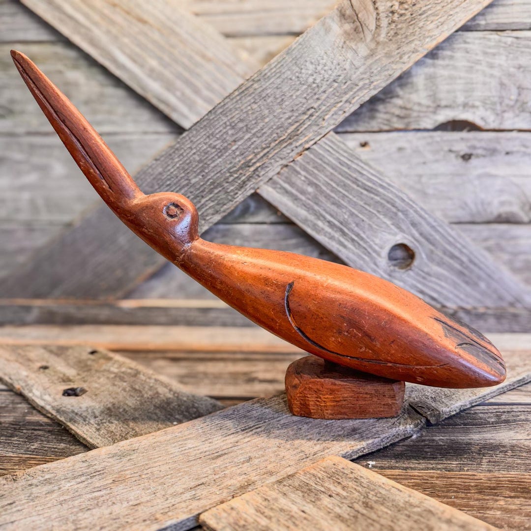 1960’s Midcentury Modern Primitive Hand Carved Wooden Shore Bird, 8.5”H ...