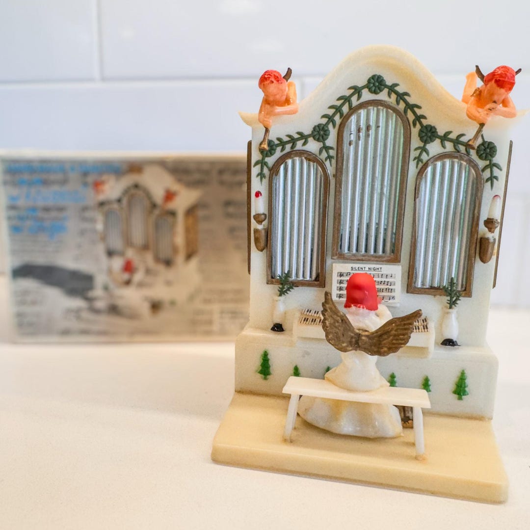 1960s, Angel Playing Organ Music Box, Plays Silent Night W Original Box ...