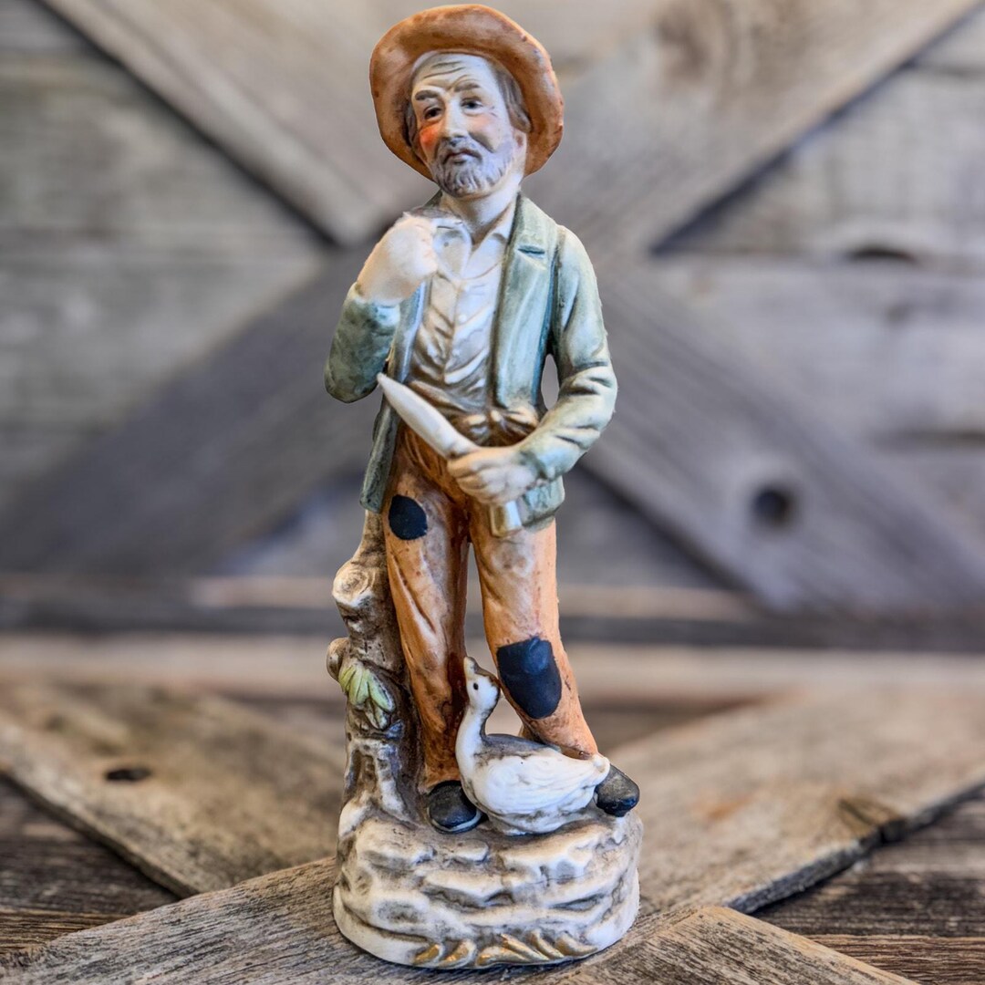 Vintage Homco, Old Man With Goose and Pipe in Hand, Rustic Figurine ...