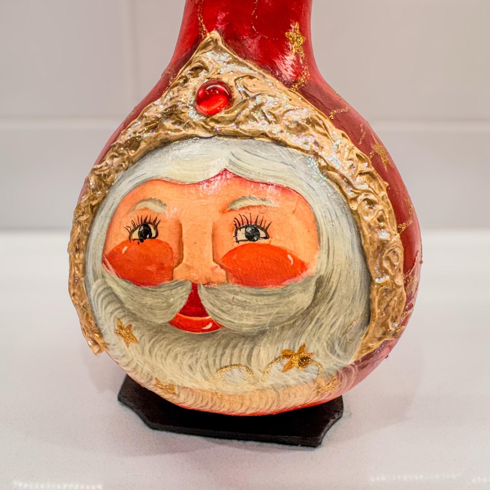 1991 Whimsical, Folk Art, Ornate Santa Face, Hand Painted Gourd, Large ...