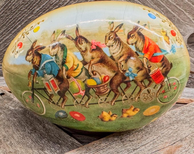1940's Nestler, Made in Germany, Famous Easter Egg Bunnies on Bike W ...
