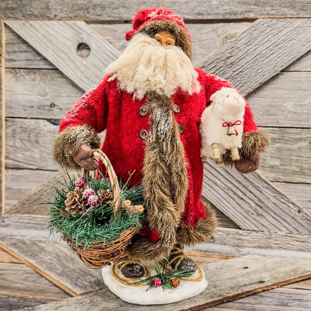 Old World Mountain Man Woodland Santa Collecting Pinecones W/ Lamb ...