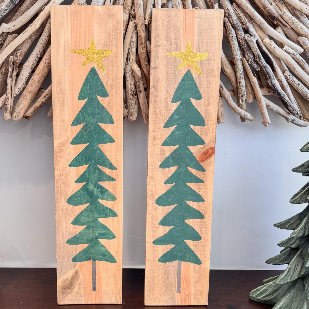 Simply Country Handpainted Christmas Trees on Raw Wood Boards-matte ...