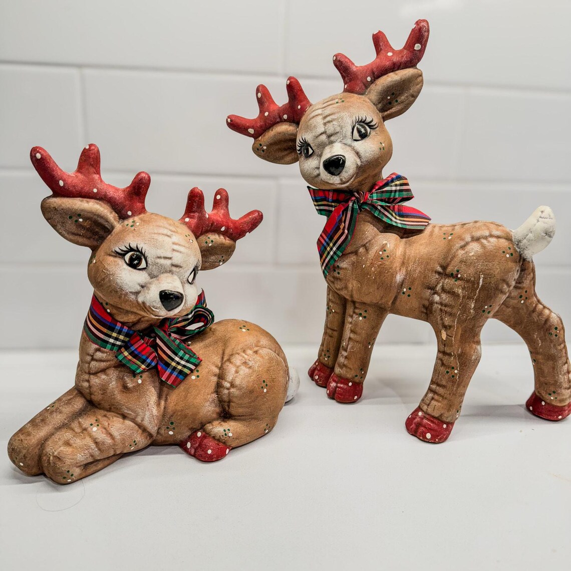 1980's Vintage Kimple Quilted Ceramic Mold Christmas Reindeer Figurines ...