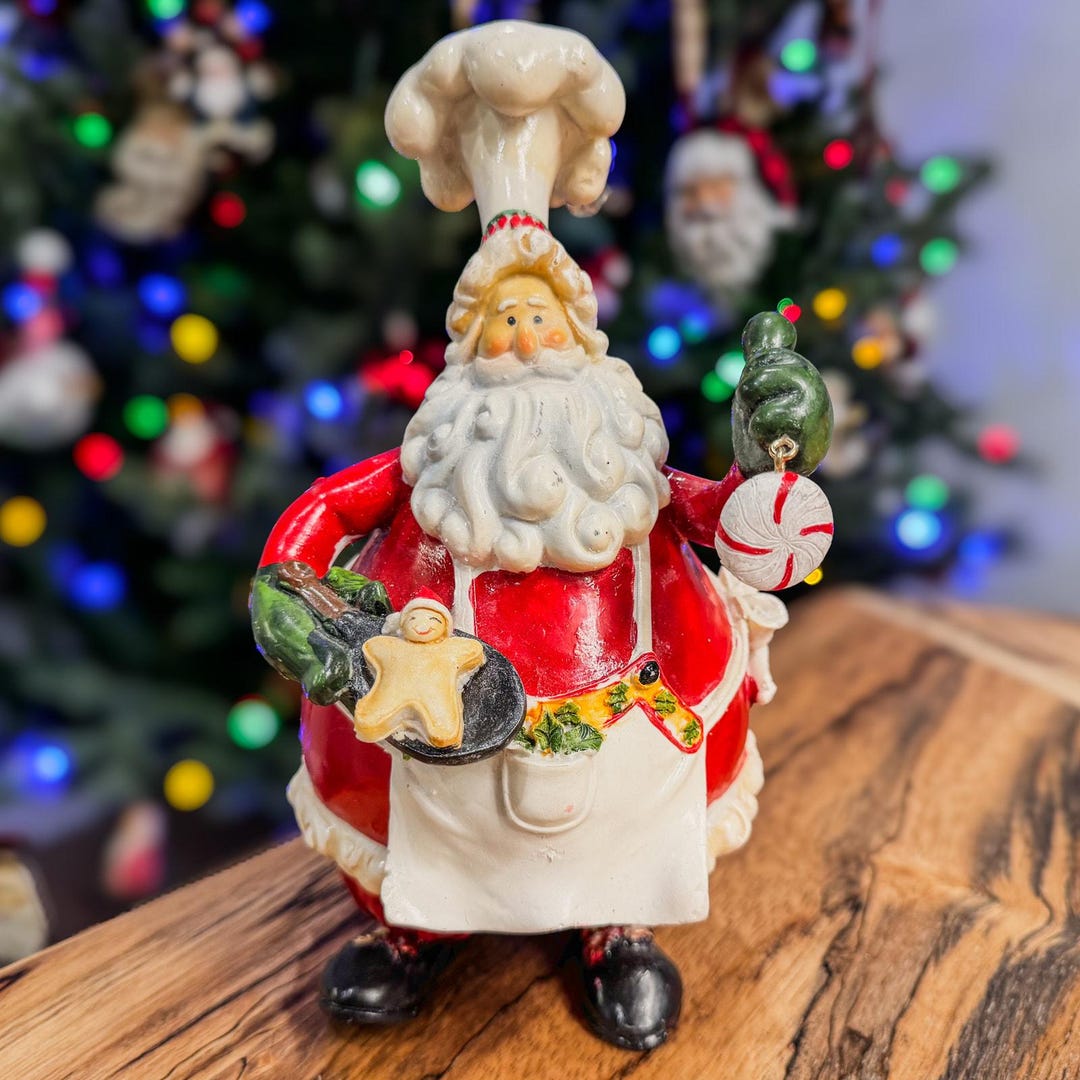 Cutest Baking Santa Resin Figurine, Tray of Cookies & Peppermint, 8.5 ...