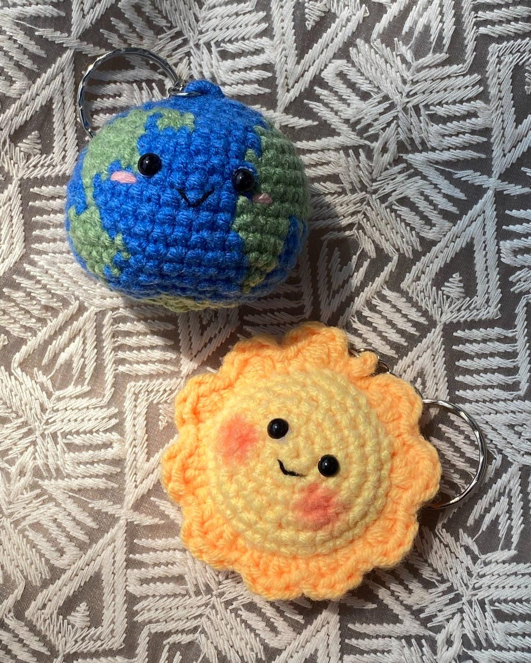 Crochet Earth and Sun Keychain, Sun and Earth Amigurumi, Mini Earth Sun ...