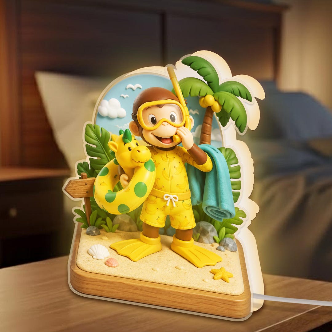 Monkey Beach Light Box, Cute Curious George 3D Acrylic LED Lamp ...