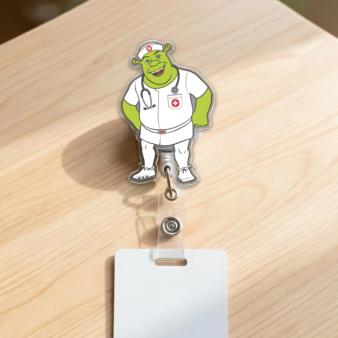 Funny Shrek Nurse Gre Meme Badge Reel, Glitter Shrek Inspired ID Holder ...
