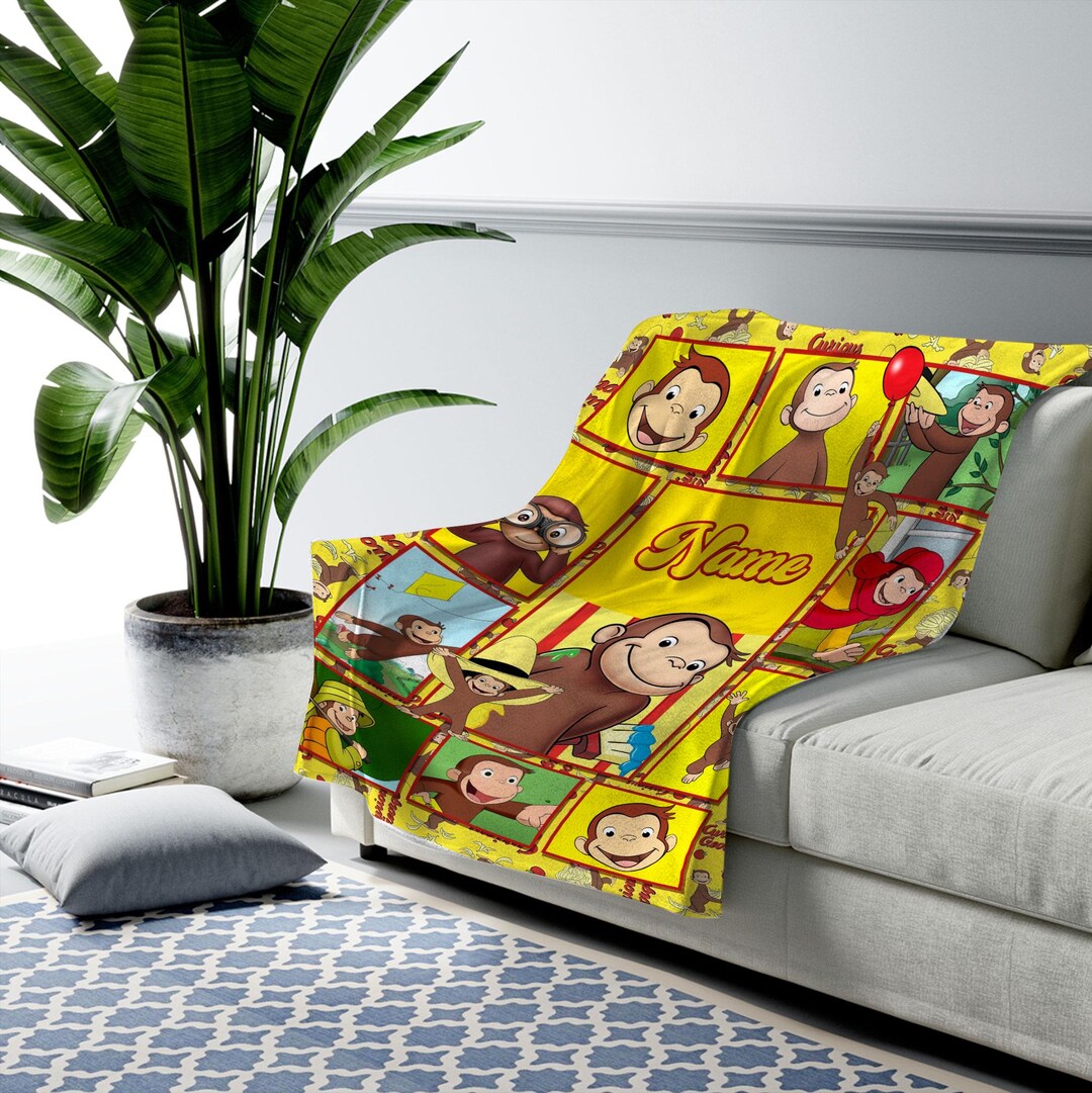 Custom Curious George Name Blanket, Personalized Sherpa Fleece for Kids ...
